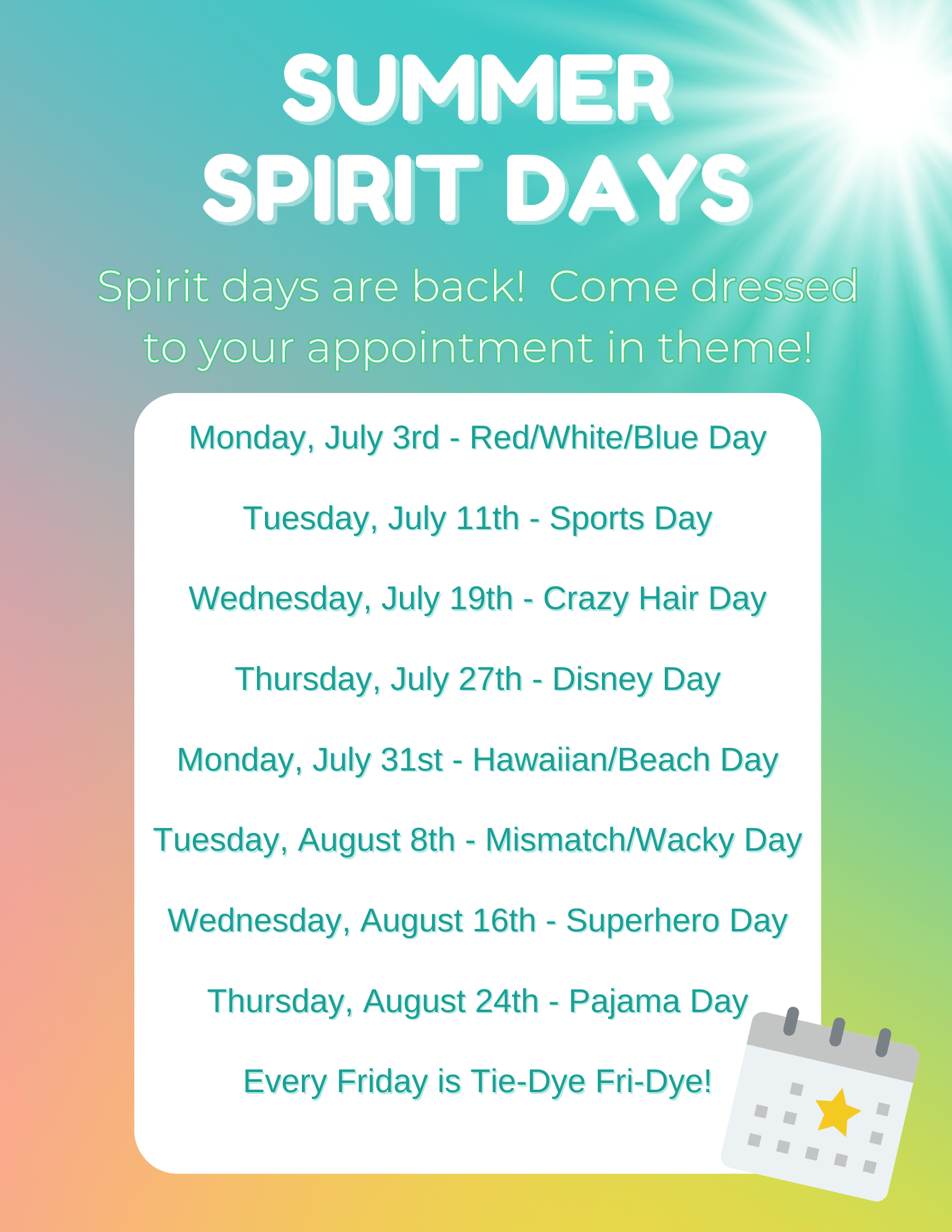 Summer Spirit Days Are Back! - Cheshire Fitness Zone
